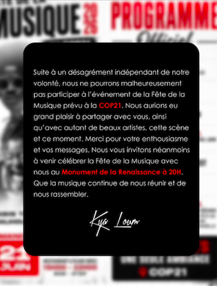 Fête de la Musique : Kya Loum annule à la COP21, donne rendez-vous au ...